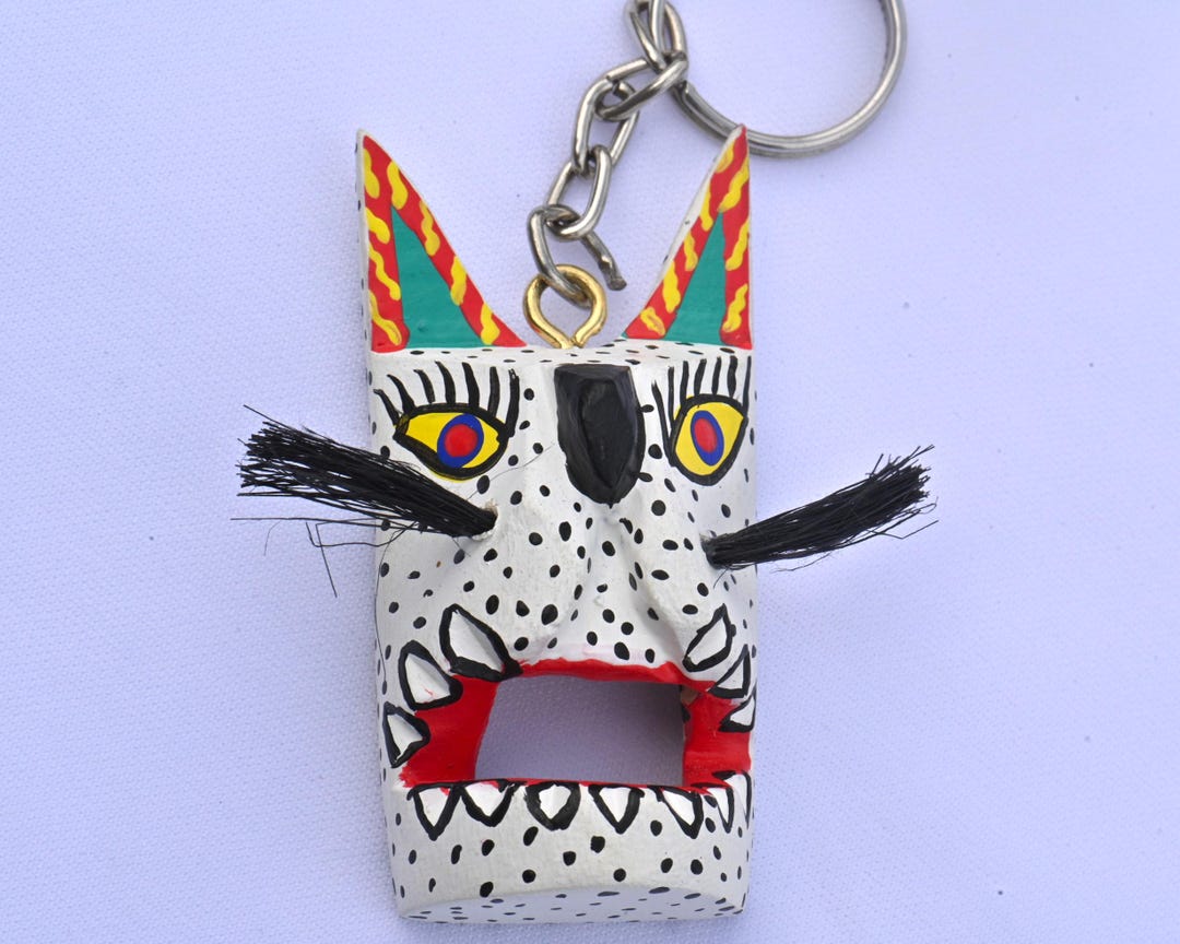 Adrián Xuana Oaxaca Wood Carving Feline Keychain Figurine Mexican Folk ...