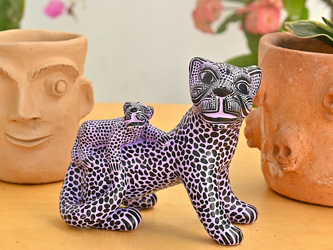 5.00" Jaguar With Her Cub,purple Jaguar,medium Jaguar,medium Figures ...