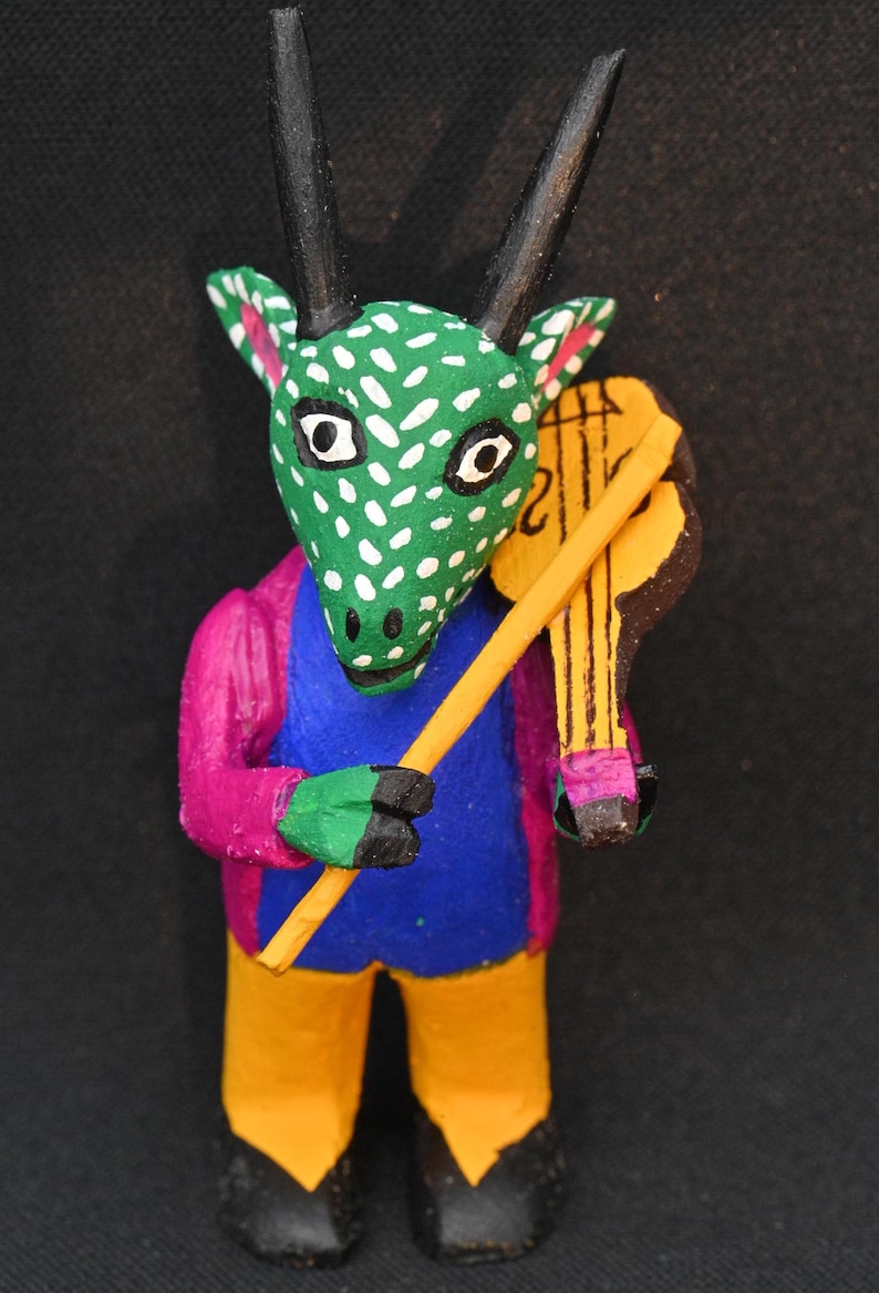 3.5" Oaxaca Wood Carving Musician Goat With Violin Mexican Folk Art - Etsy