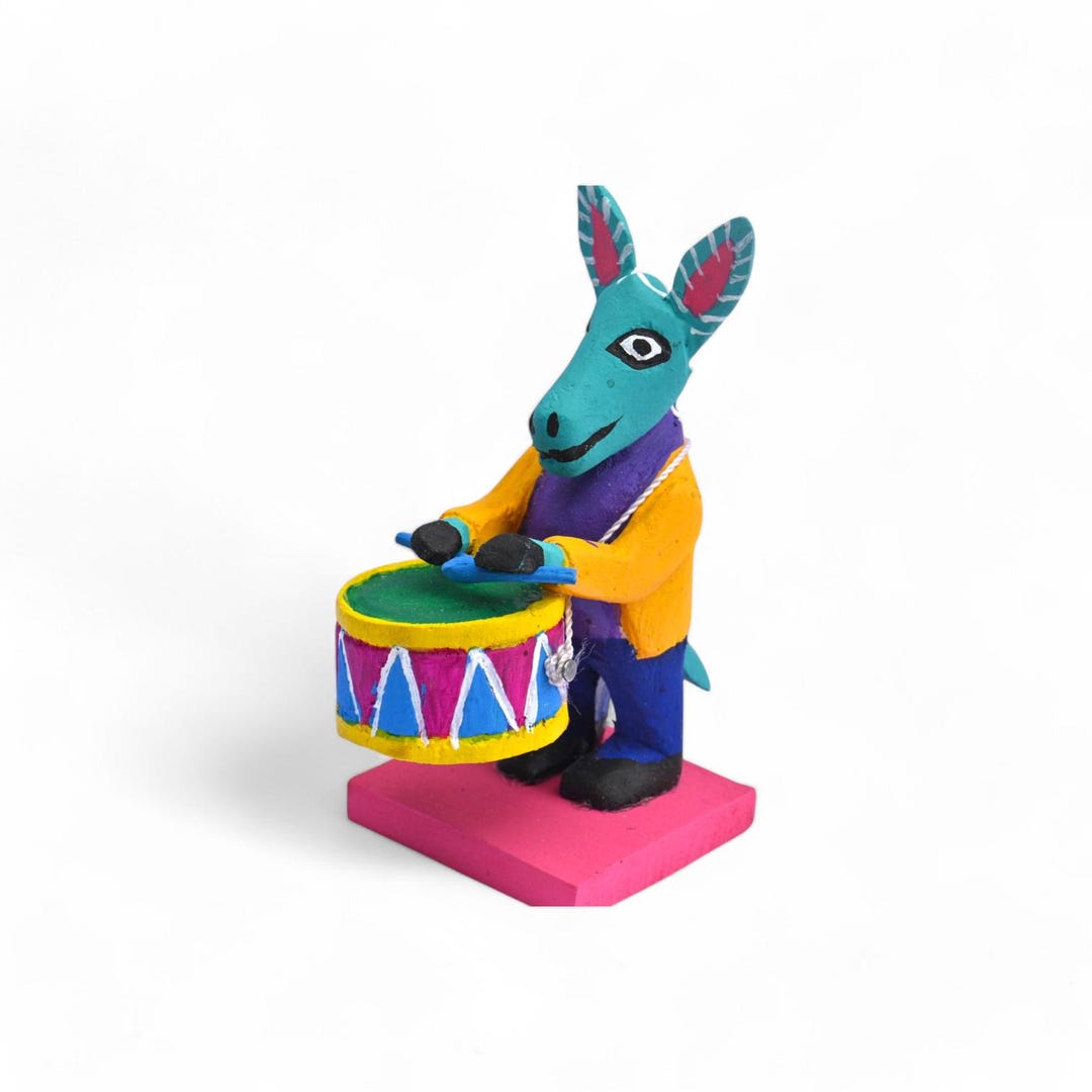 Oaxaca Wood Carving Musician Donkey With Drum Mexican Folk Art - Etsy