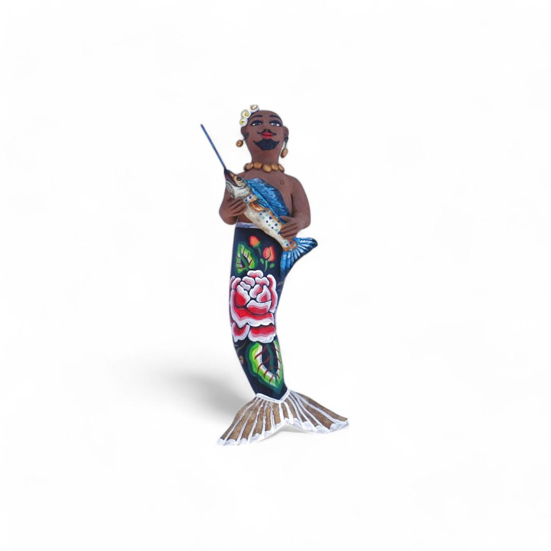 Oaxacan Muxe Mermaid With Barracuda Figurine, Oaxacan Work of Art ...