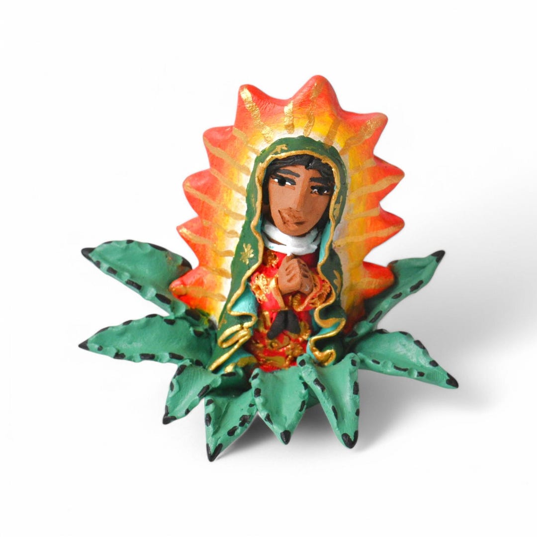 Leticia Aguilar Oaxaca Clay Mini Virgin of Guadalupe on an Agave ...