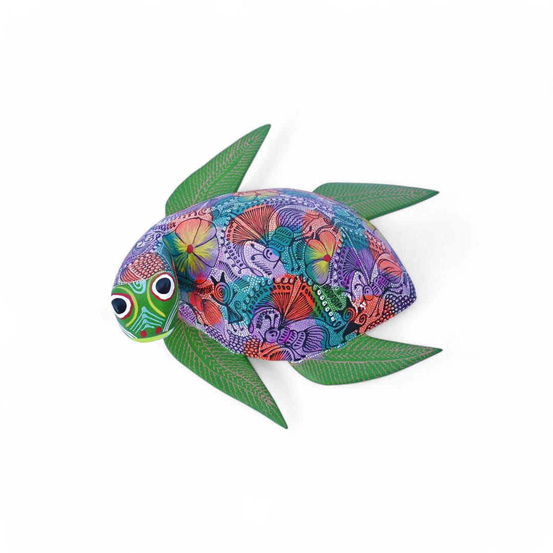 Made in Oaxaca Sea Turtle Wood Carving Alebrije Figurine Mexican Folk ...