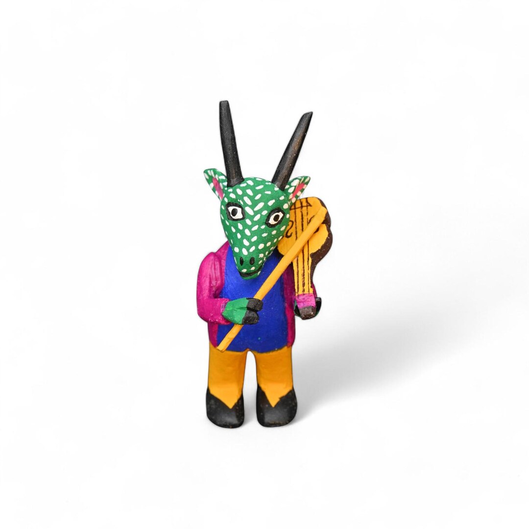 3.5" Oaxaca Wood Carving Musician Goat With Violin Mexican Folk Art - Etsy