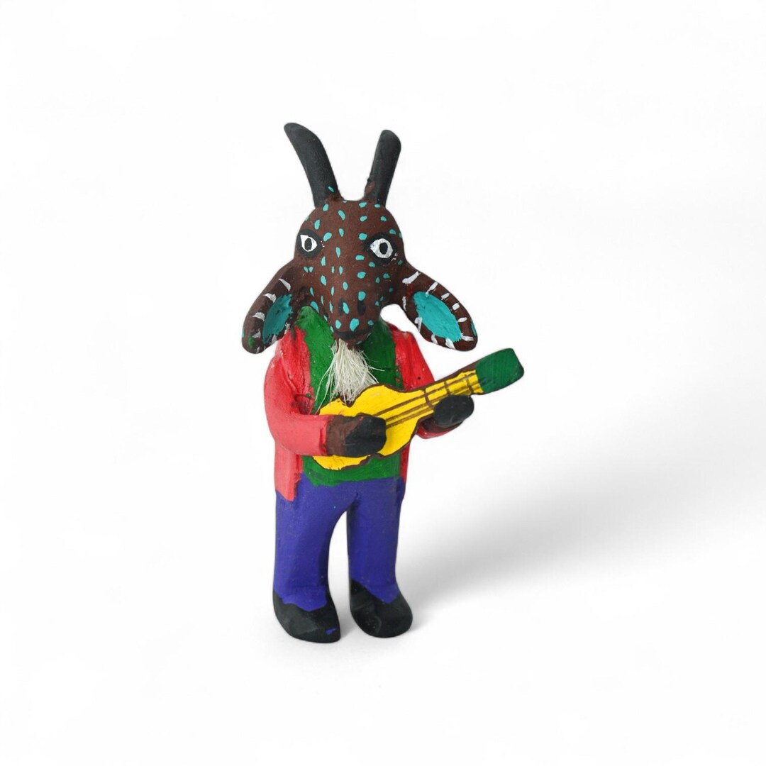 2.75" Goat With Guitar,goat Figures,guitar,musical Instruments,wood ...