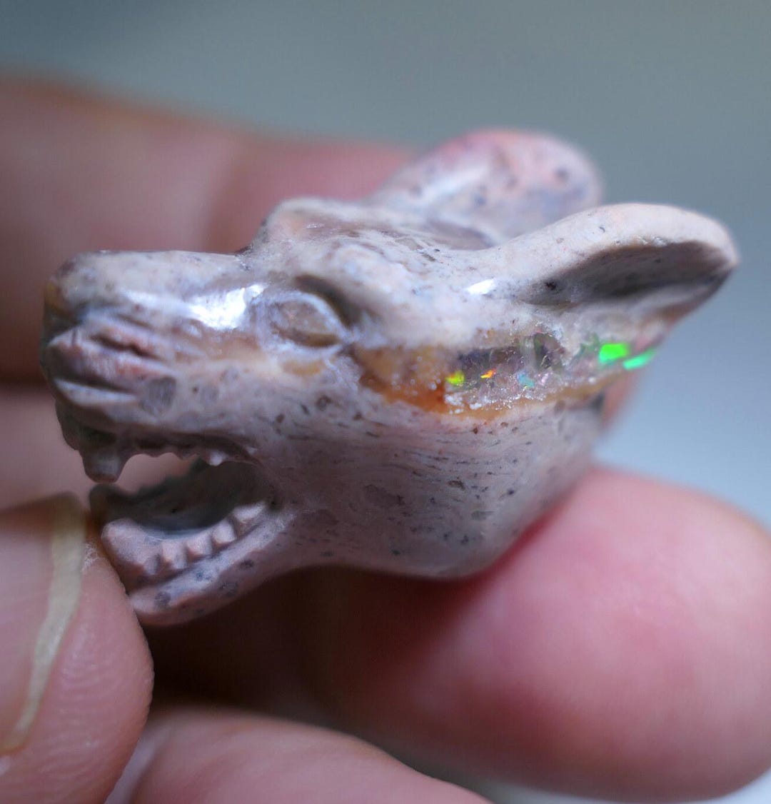 Wolf Head,stone Wolf Head,natural Opal,opal Wolf,opal Figure,lightning ...