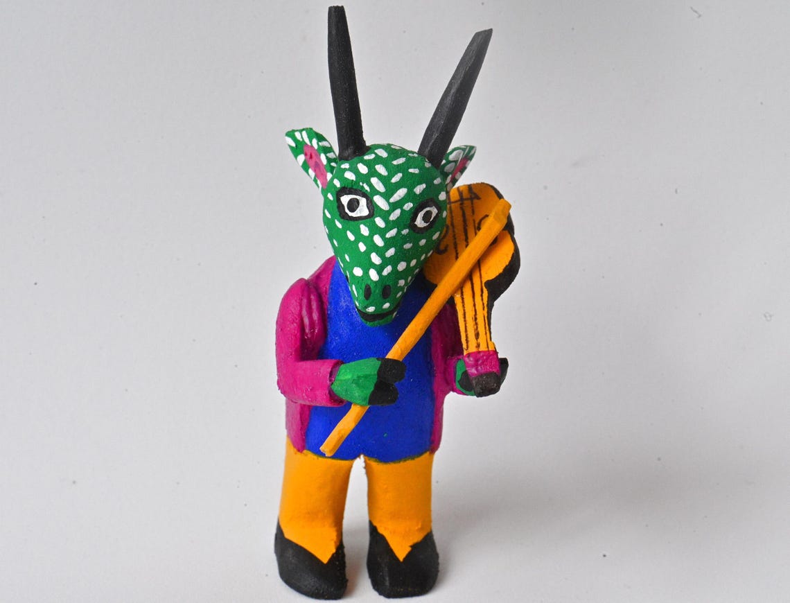 3.5" Oaxaca Wood Carving Musician Goat With Violin Mexican Folk Art - Etsy