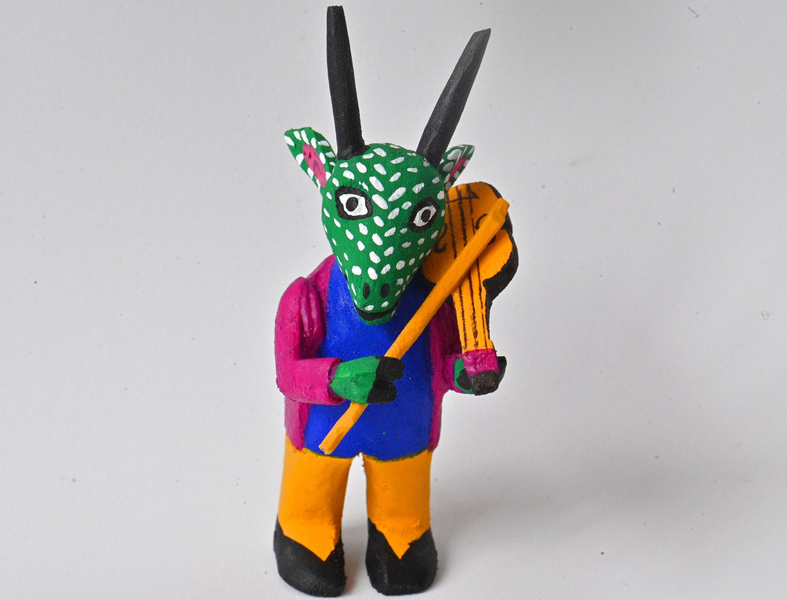 3.5" Oaxaca Wood Carving Musician Goat With Violin Mexican Folk Art - Etsy