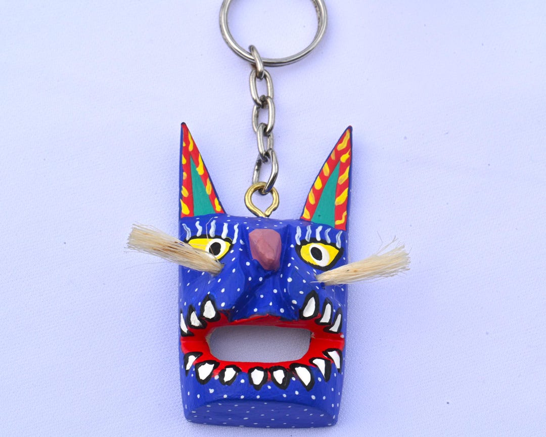 Adrián Xuana Oaxaca Wood Carving Feline Keychain Figurine Mexican Folk ...