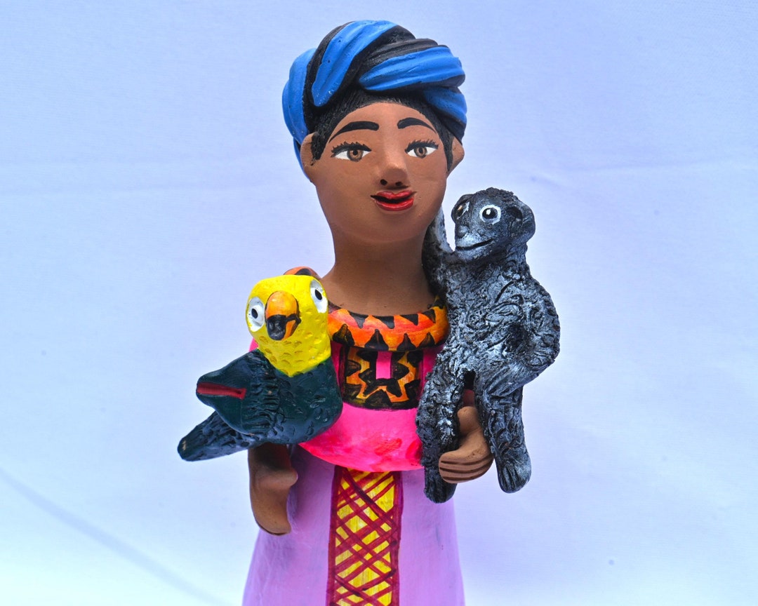 Fran García Vásquez Oaxaca Clay Lady With Toucan and Monkey Figurine ...