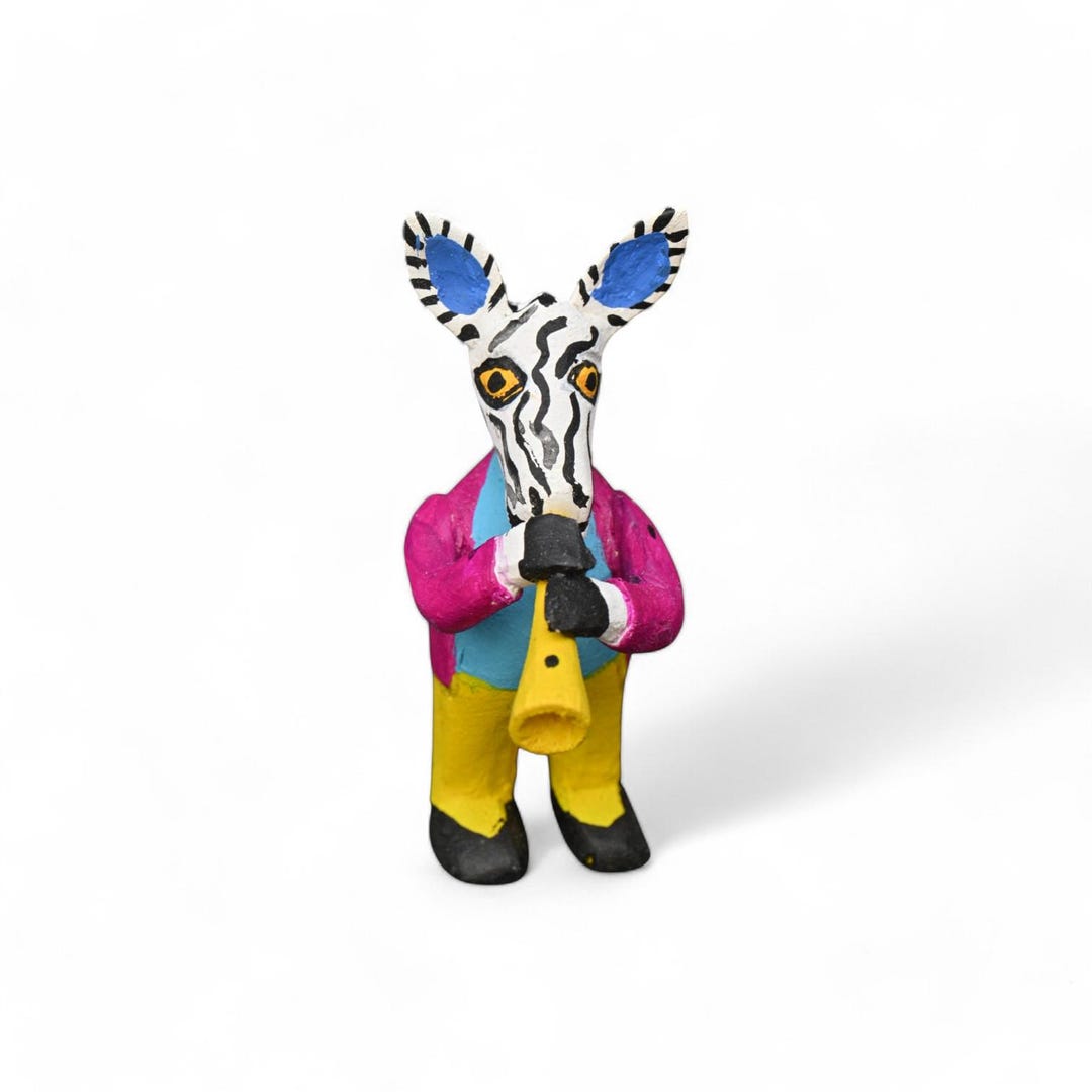3.5" Oaxaca Wood Carving Musician Zebra With Flute Mexican Folk Art - Etsy