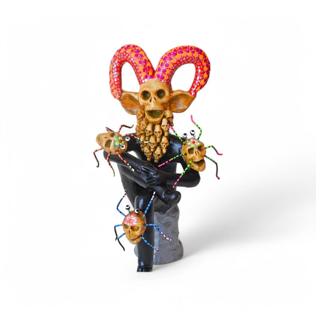 8" Demon Figure,skeleton Demon,clay Demon,demon With Skull Insects ...