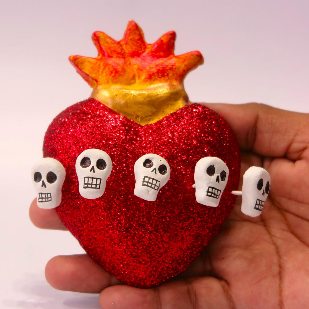 Oaxaca Casa Calavera Clay Heart Figurine - Etsy