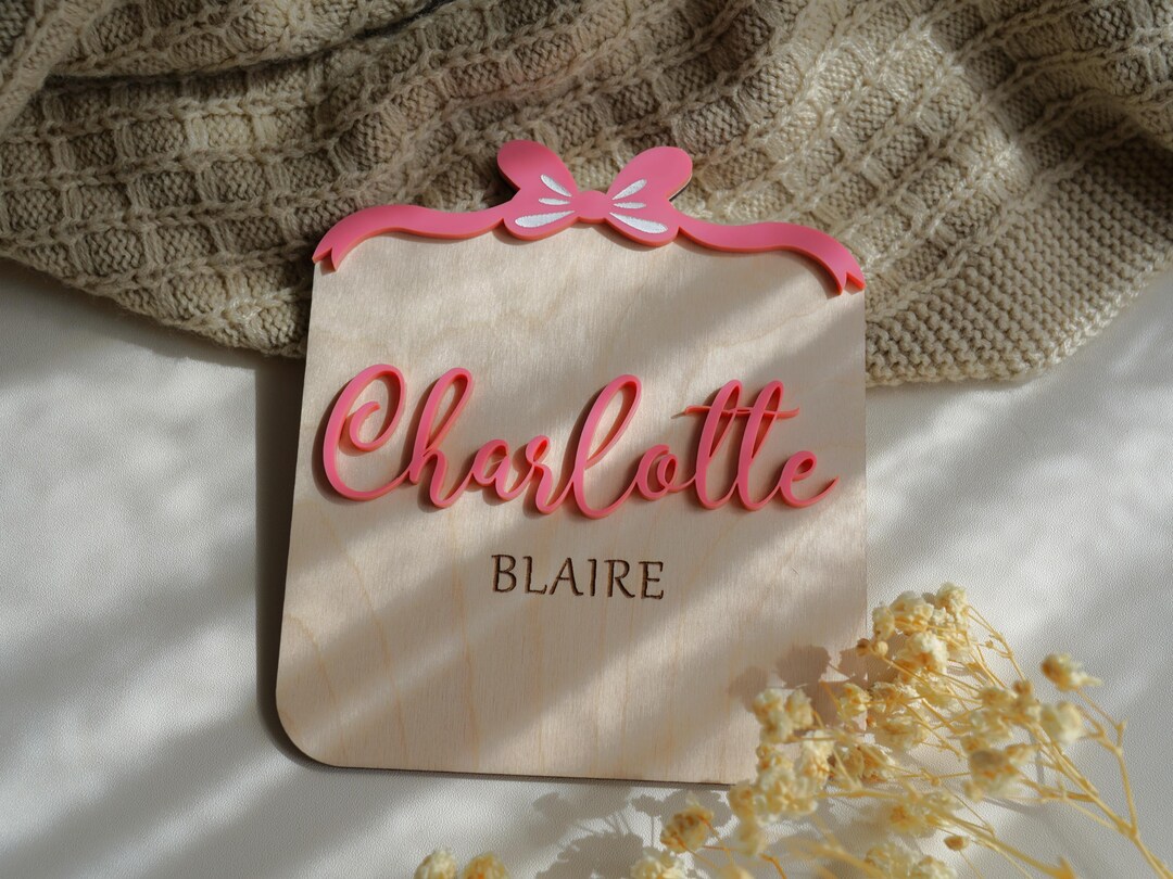 Personalized Baby Arrival Coquette Sign - 3D Acrylic Name With Stats ...