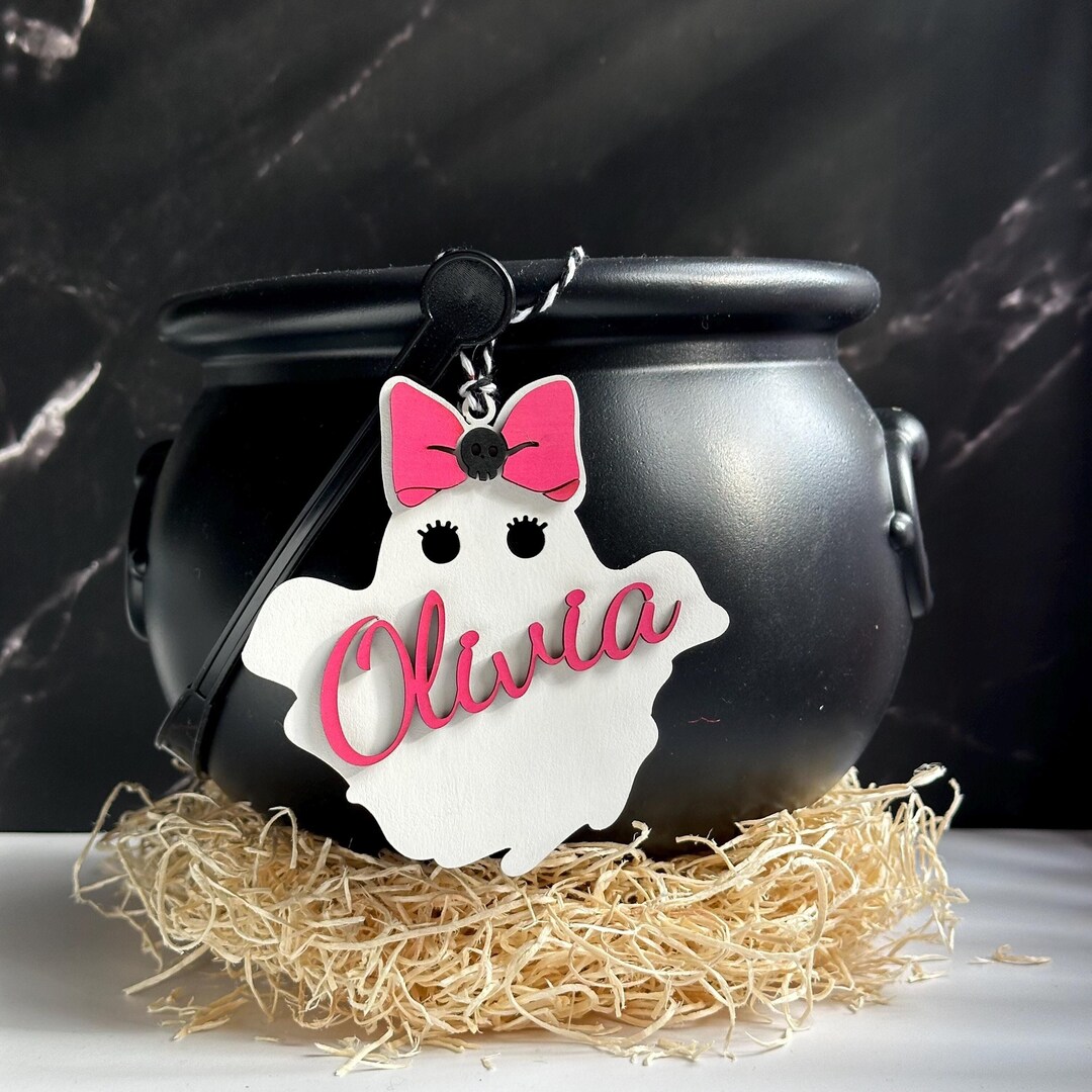 Coquette Ghost Candy Basket Tag for Girl - Ghost Boo Basket Tag ...