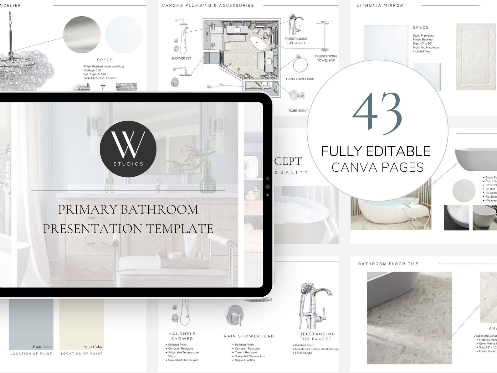 Interior Design Primary Bathroom Presentation Template - Etsy
