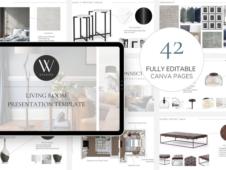 Interior Design Living Room Presentation Template - Etsy