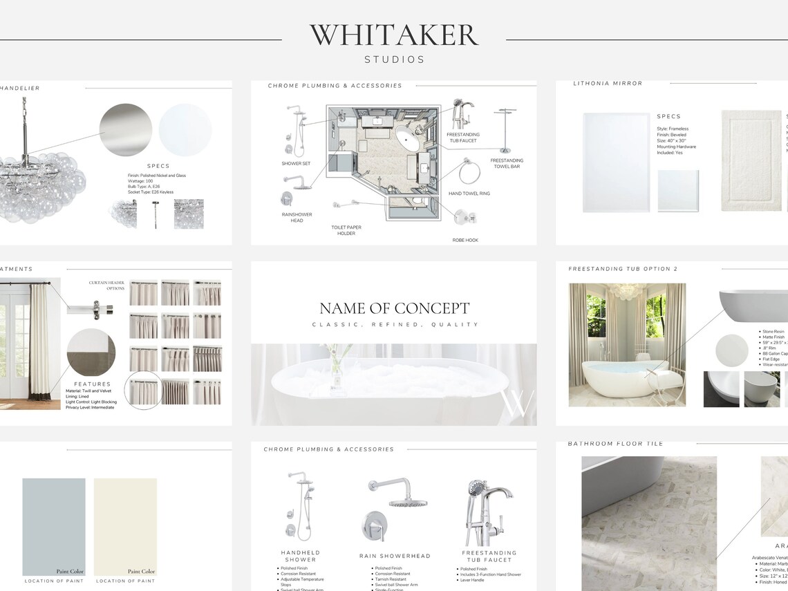 Interior Design Primary Bathroom Presentation Template - Etsy