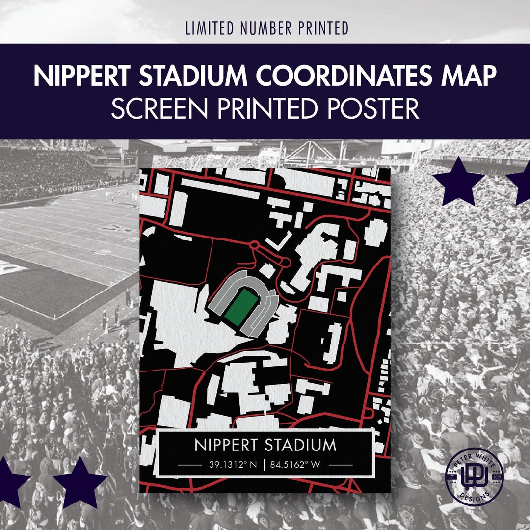 Nippert Stadium Coordinates Map - Screen Printed Poster - Home of the ...