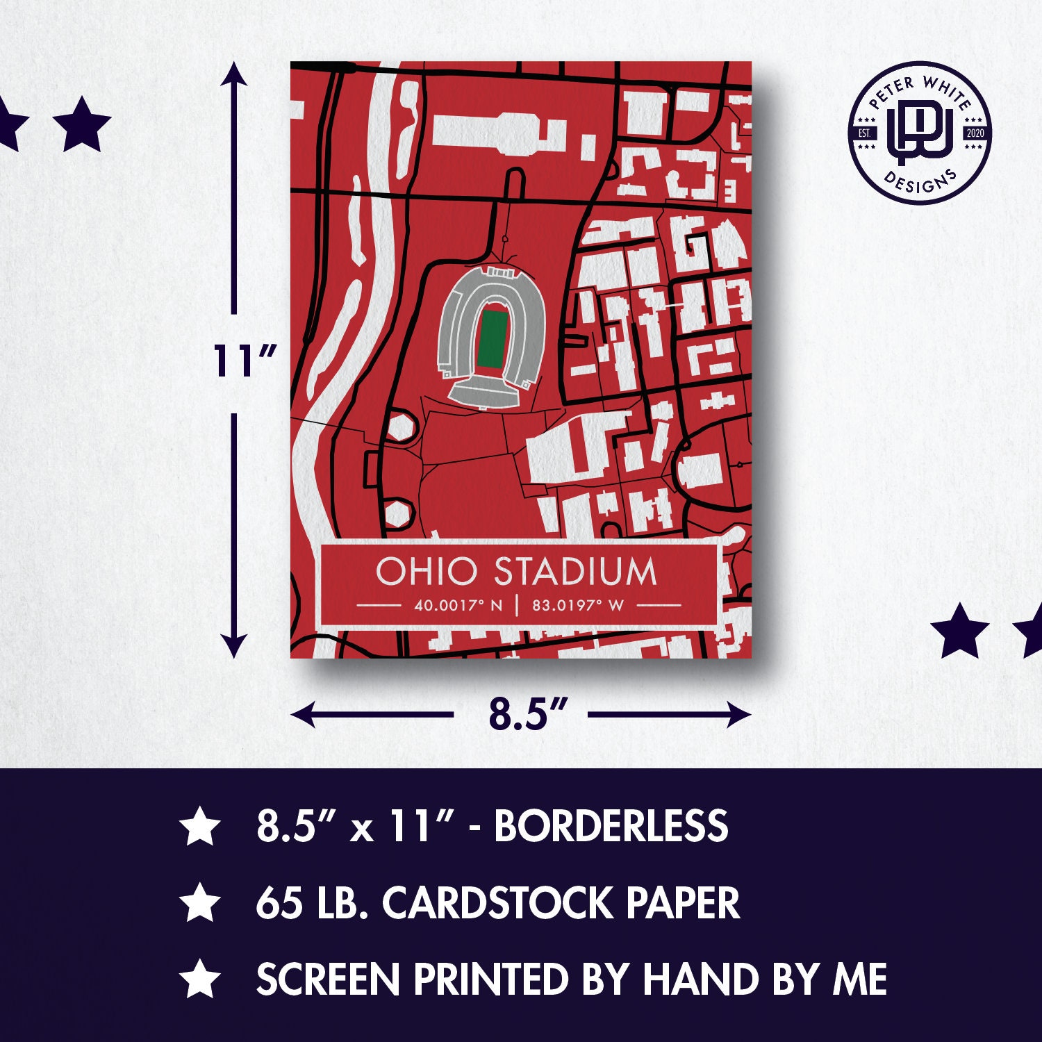 Ohio Stadium Coordinates Map scarlet Screen Printed Poster - Etsy