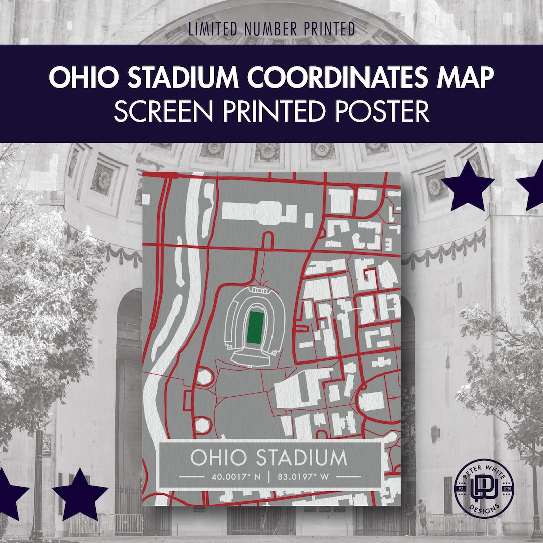 Ohio Stadium Coordinates Map Gray Screen Printed Poster - Etsy