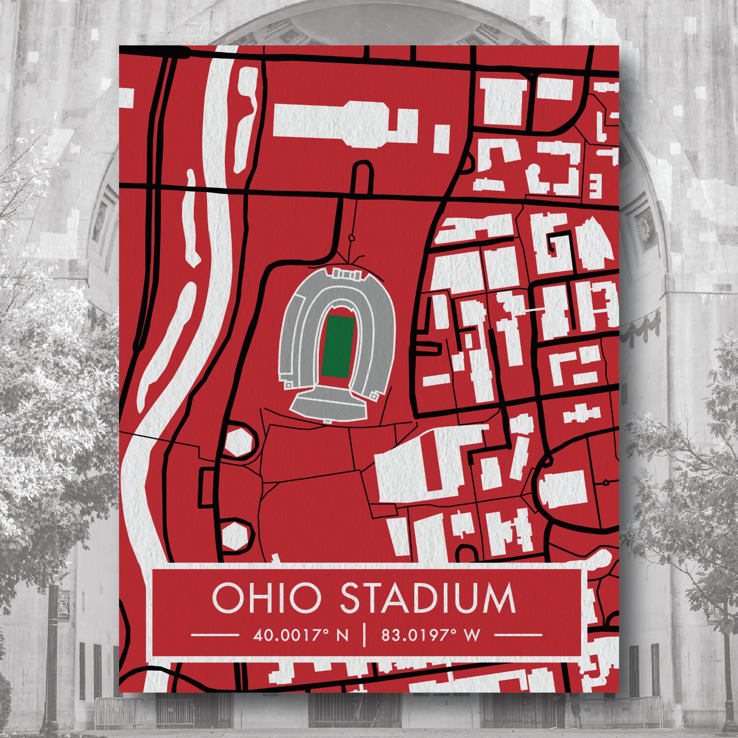 Ohio Stadium Coordinates Map -scarlet - Screen Printed Poster - Etsy