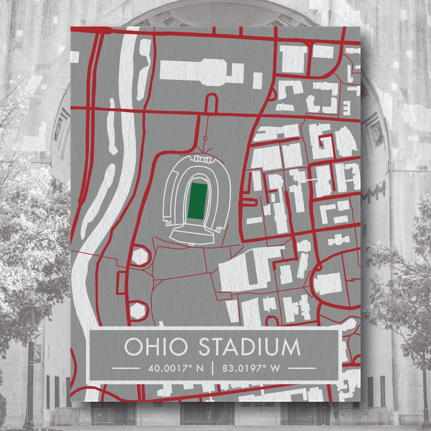 Ohio Stadium Coordinates Map - Gray - Screen Printed Poster - Etsy
