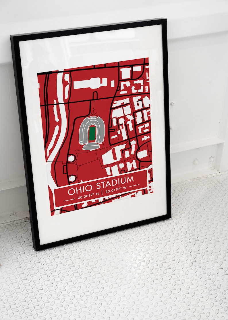 Ohio Stadium Coordinates Map scarlet Screen Printed Poster - Etsy