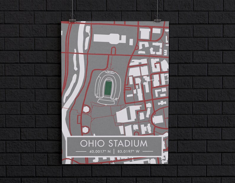 Ohio Stadium Coordinates Map - Gray - Screen Printed Poster - Etsy