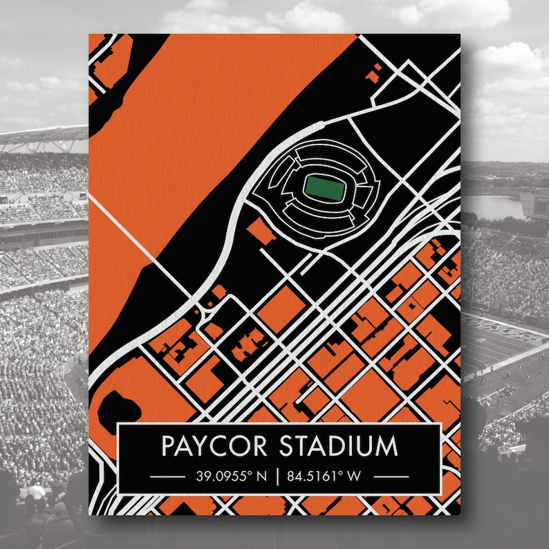 Paycor Stadium Coordinates Map Screen Printed Poster Home of the ...