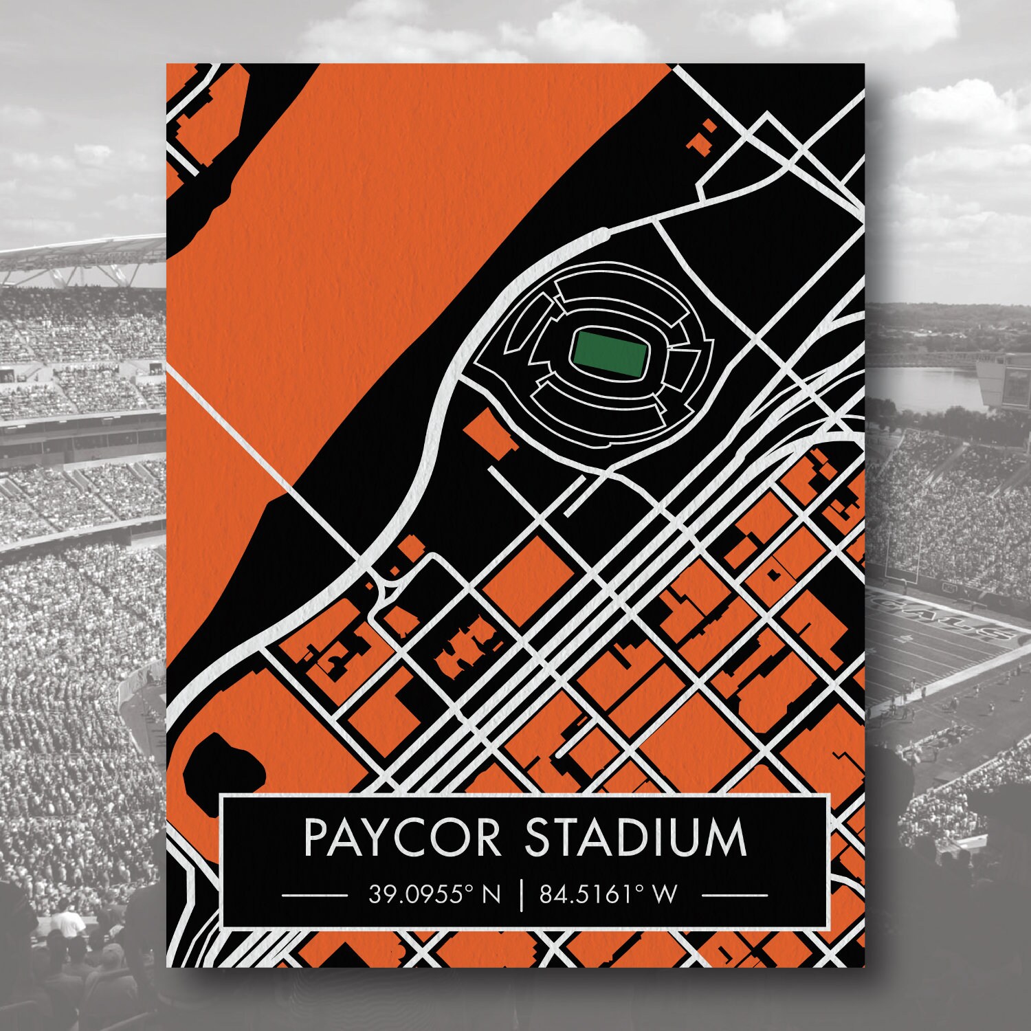 Paycor Stadium Coordinates Map - Screen Printed Poster - Home of the ...