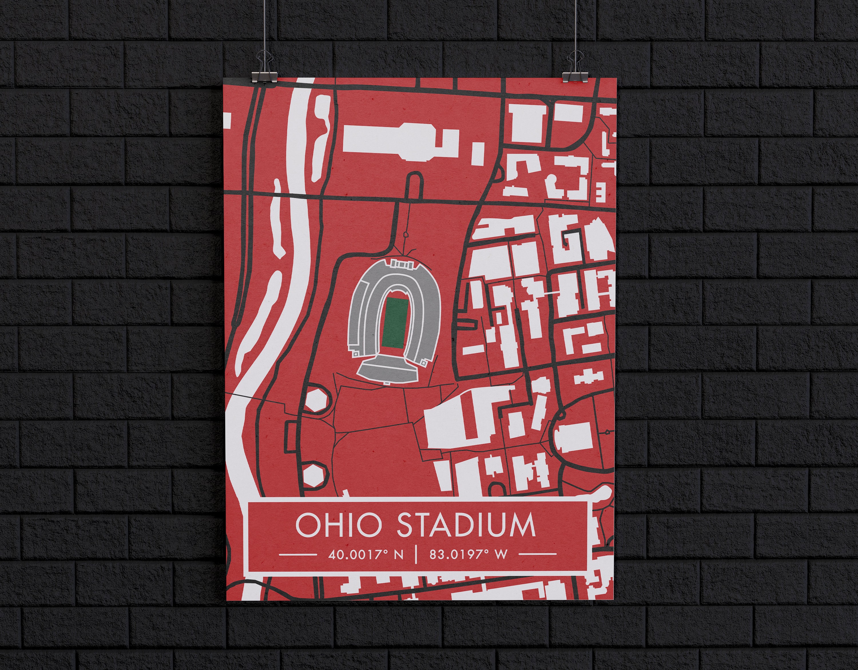 Ohio Stadium Coordinates Map scarlet Screen Printed Poster - Etsy