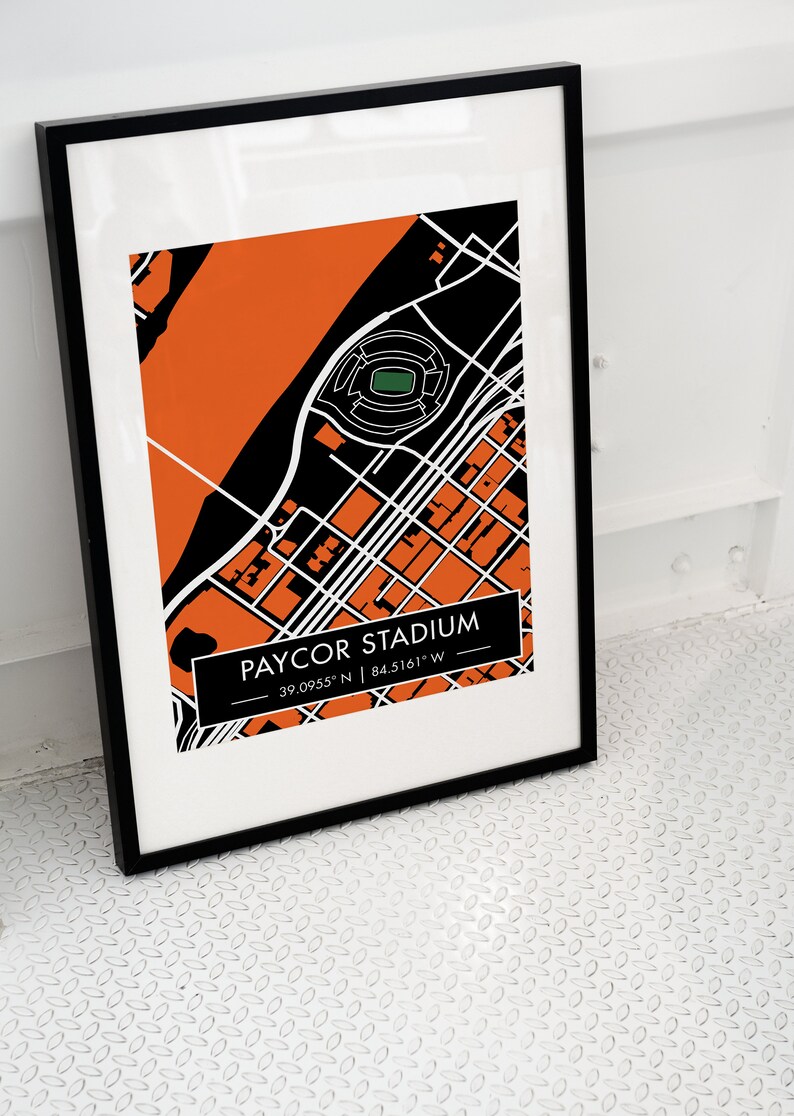 Paycor Stadium Coordinates Map - Screen Printed Poster - Home of the ...