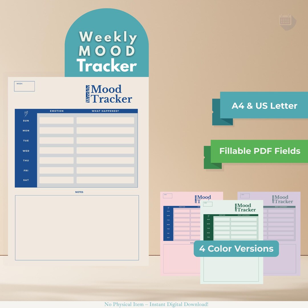 Weekly Mood Tracker, Feeling Log, Emotional Tracker, Feeling Mood ...