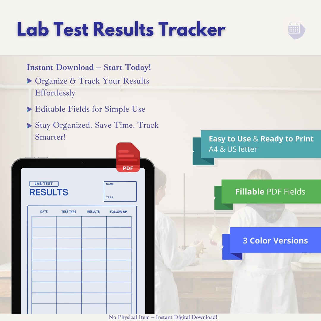 Lab Tracker | Test Results | Editable PDF | Medical Tracker | Digital ...