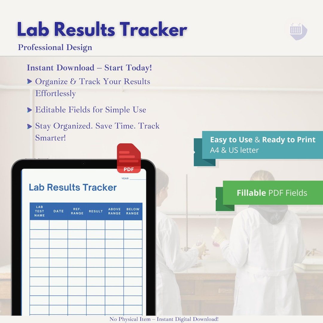 Lab Tracker | Test Results | Professional Health Planner | Editable PDF ...