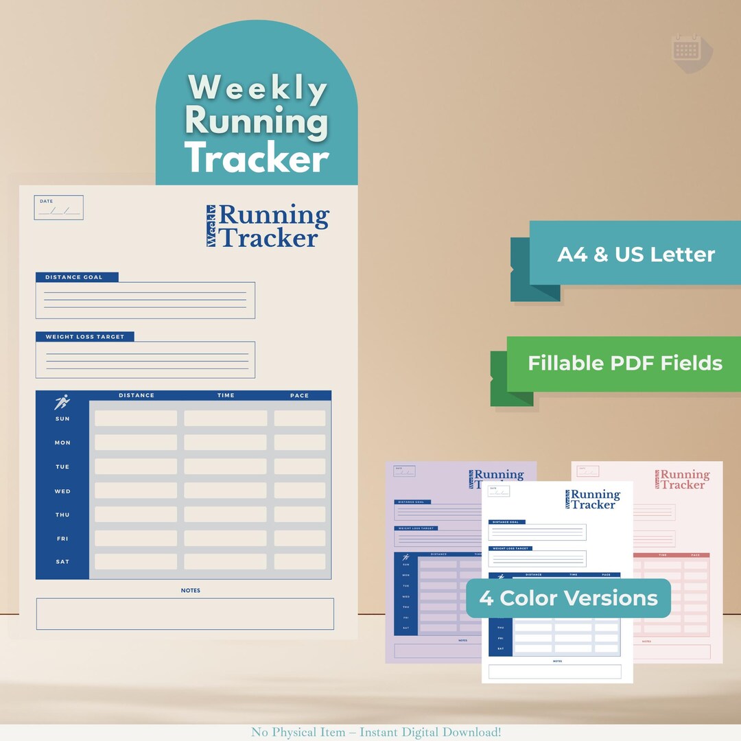 Weekly Running Tracker, Run Logging, Training Log, Marathon Training ...