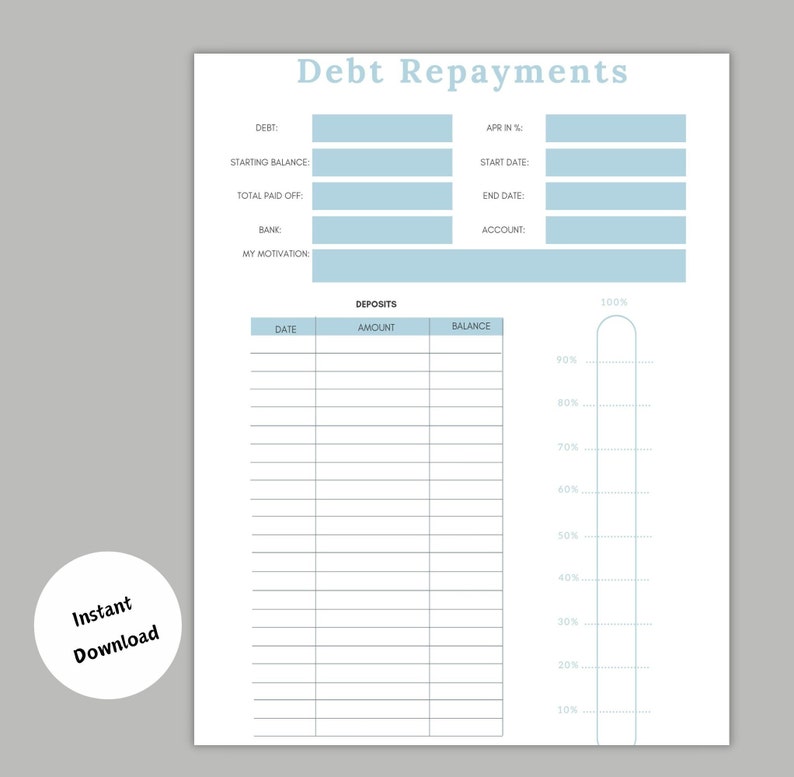 Digital Debt Payoff Tracker Printable Monthly Budget Expense Worksheet ...