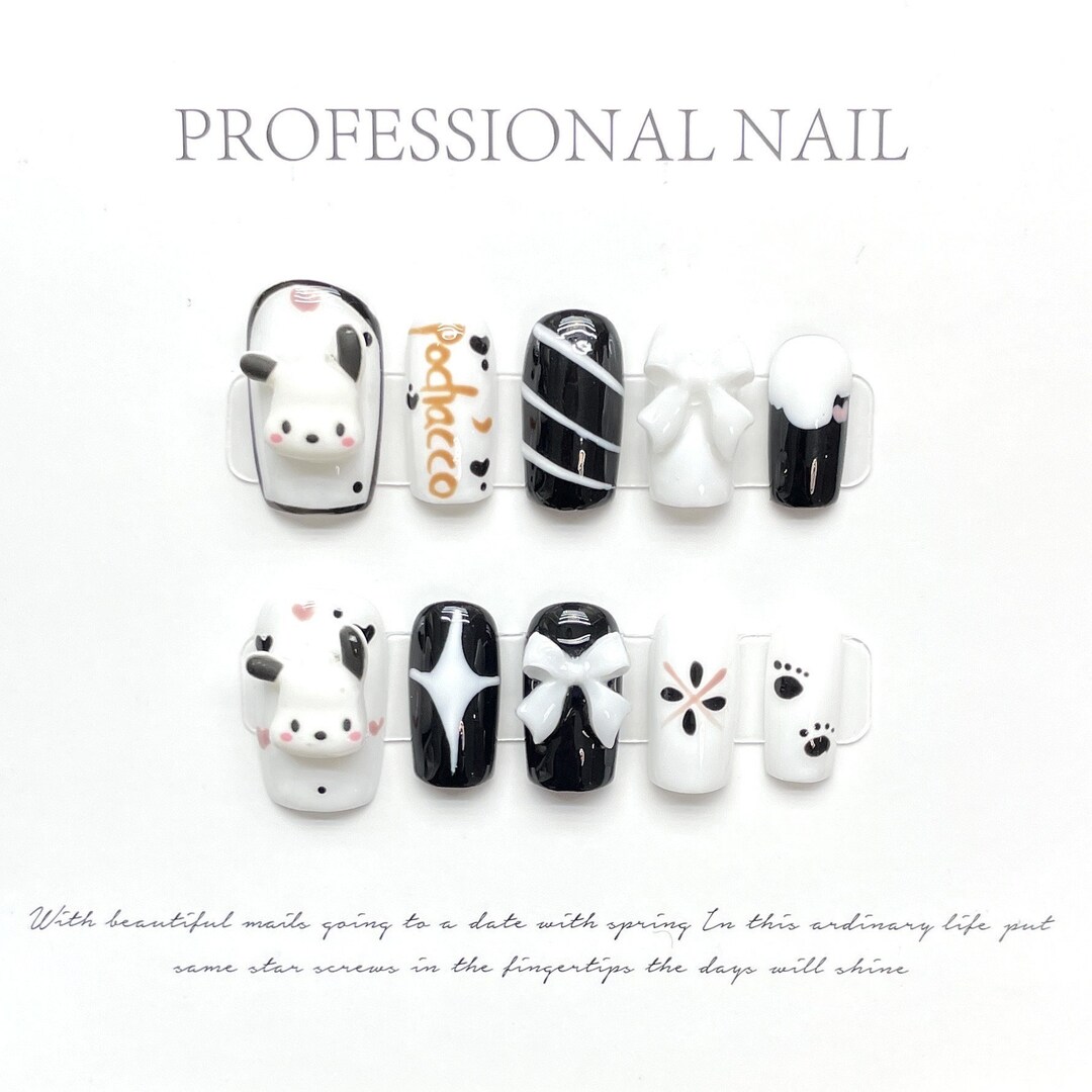 Cartoon Cute Pacha Dog Checkerboard Love Gel Nails Press on Nails ...