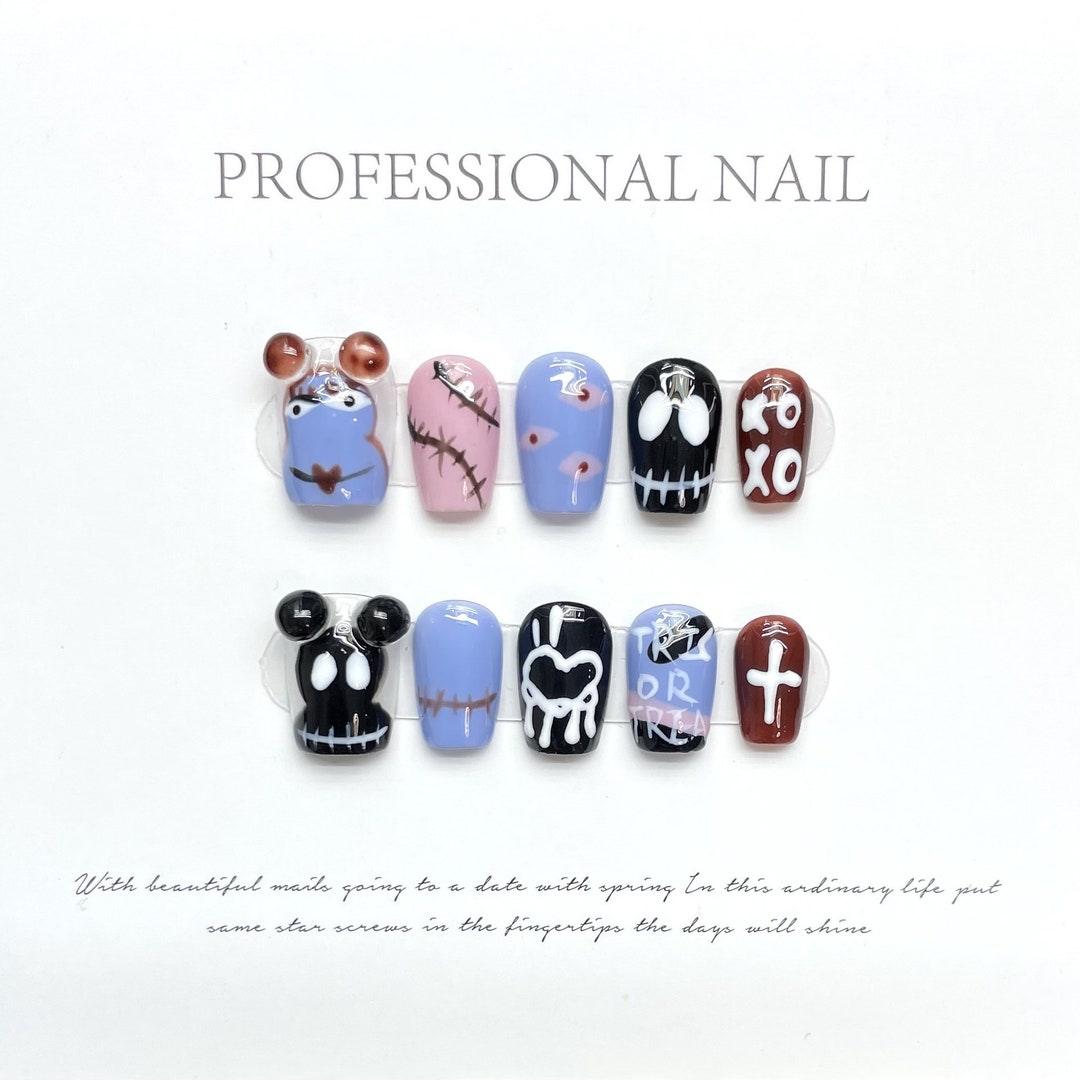 Oddly Cute Cartoon Hand-painted Gel Nails Press on Nails Handmade ...