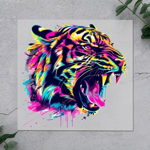 Vibrant Tiger DTF Transfer, Luminous Neon Colors Iron on DIY T-shirt ...