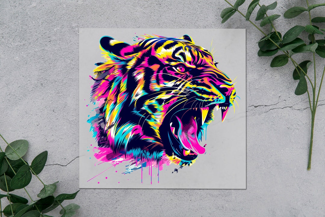 Vibrant Tiger DTF Transfer, Luminous Neon Colors Iron on DIY T-shirt ...