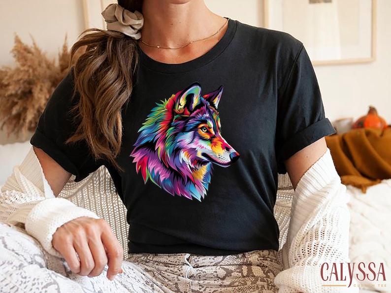 Wolf T-shirt, Wolf Lover Shirt, Colorful Wolf Shirt, Wolf Camper Shirt ...