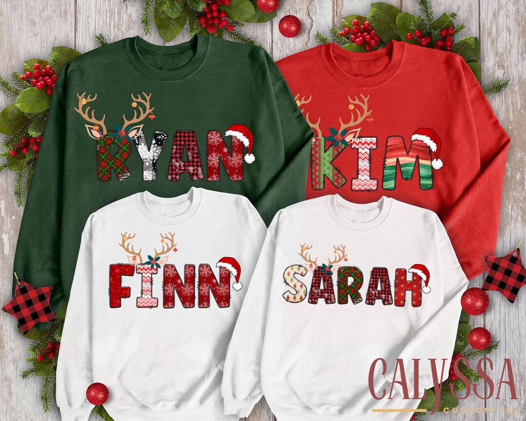 Family Christmas Name Shirt, Doodle Alphabet Family Christmas Shirt ...