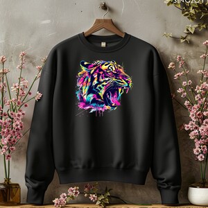 Vibrant Tiger DTF Transfer, Luminous Neon Colors Iron on DIY T-shirt ...