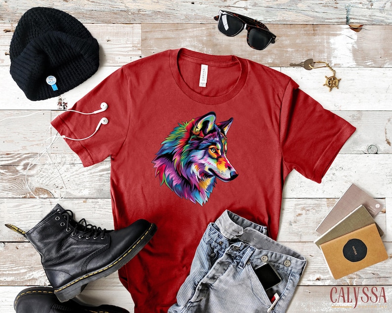 Wolf T-shirt, Wolf Lover Shirt, Colorful Wolf Shirt, Wolf Camper Shirt ...