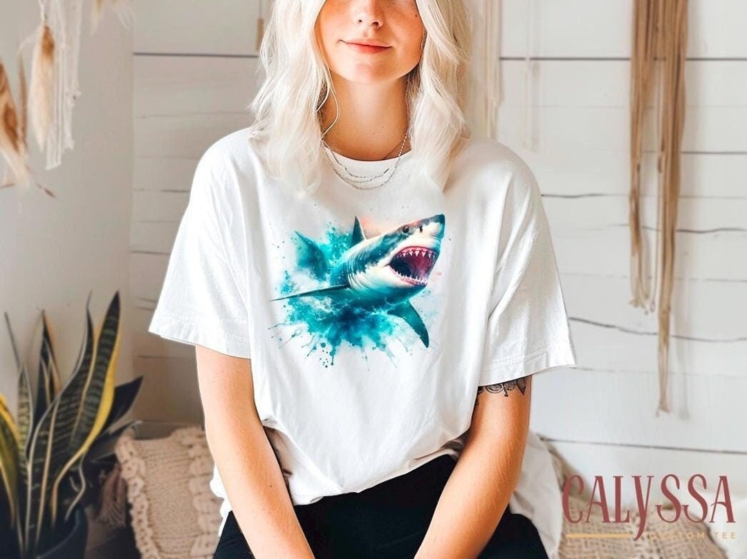 Fearless Shark Attack Shirt, Bold Ocean Graphic Sweatshirt, Thrilling ...