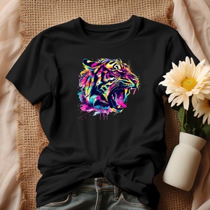 Vibrant Tiger DTF Transfer, Luminous Neon Colors Iron on DIY T-shirt ...