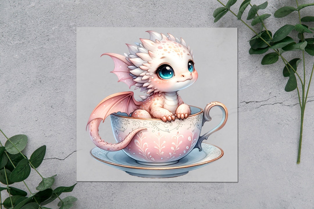 Teacup Dragon DTF Transfer, Magical Dragon Teacup Iron-on, Creamy White ...