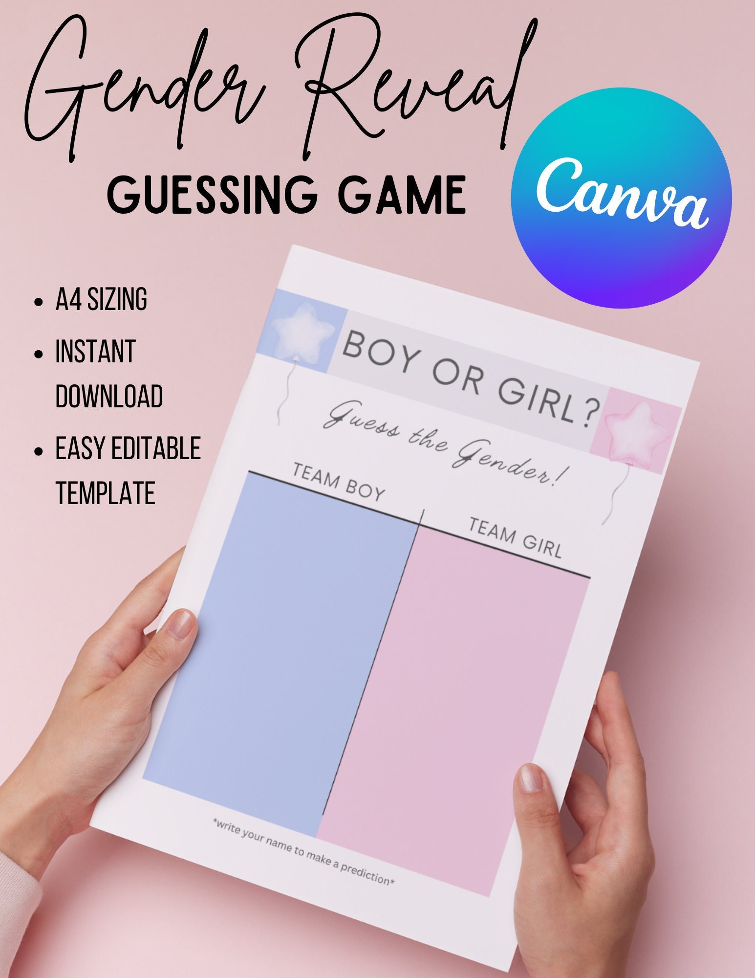 Gender Reveal Guess the Gender Party Game | Baby Shower Boy or Girl ...